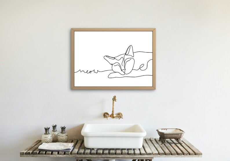 Digital Cat Lineart Print | Digital Cat Print | Cat Lineart Digital ...