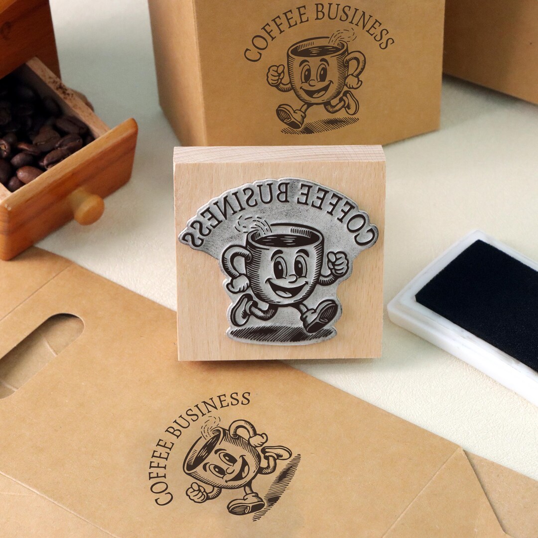 Custom Logo Rubber Stamp: Coffee Cup Design, Small Business Stamp - Etsy