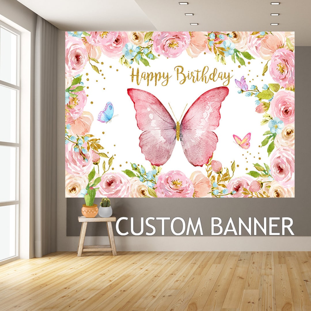 Butterfly Party Backdrop 7x5ft, Pink Flowers Background, Kids Party Decors,ideal for Baby Shower ...