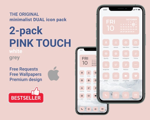 BESTSELLER 2-PACK Pink Touch Packs White & Grey iOS 14 App | Etsy