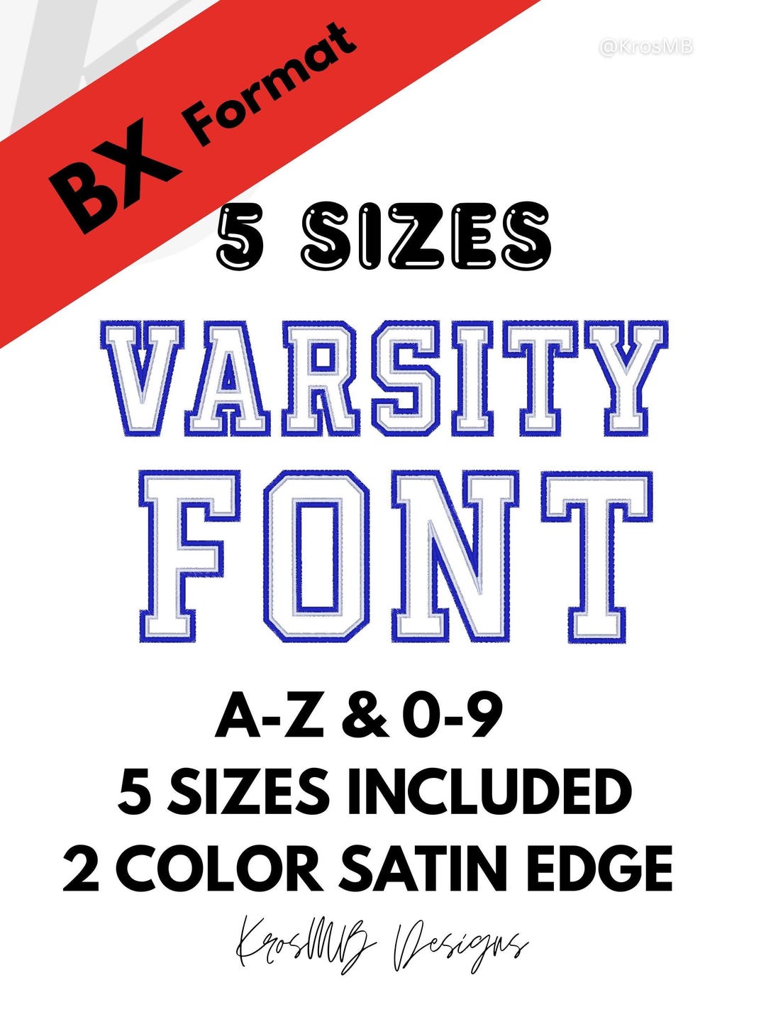 Varsity Applique Font: 2-color Satin Stitch Embroidery Designs (BX, PES ...