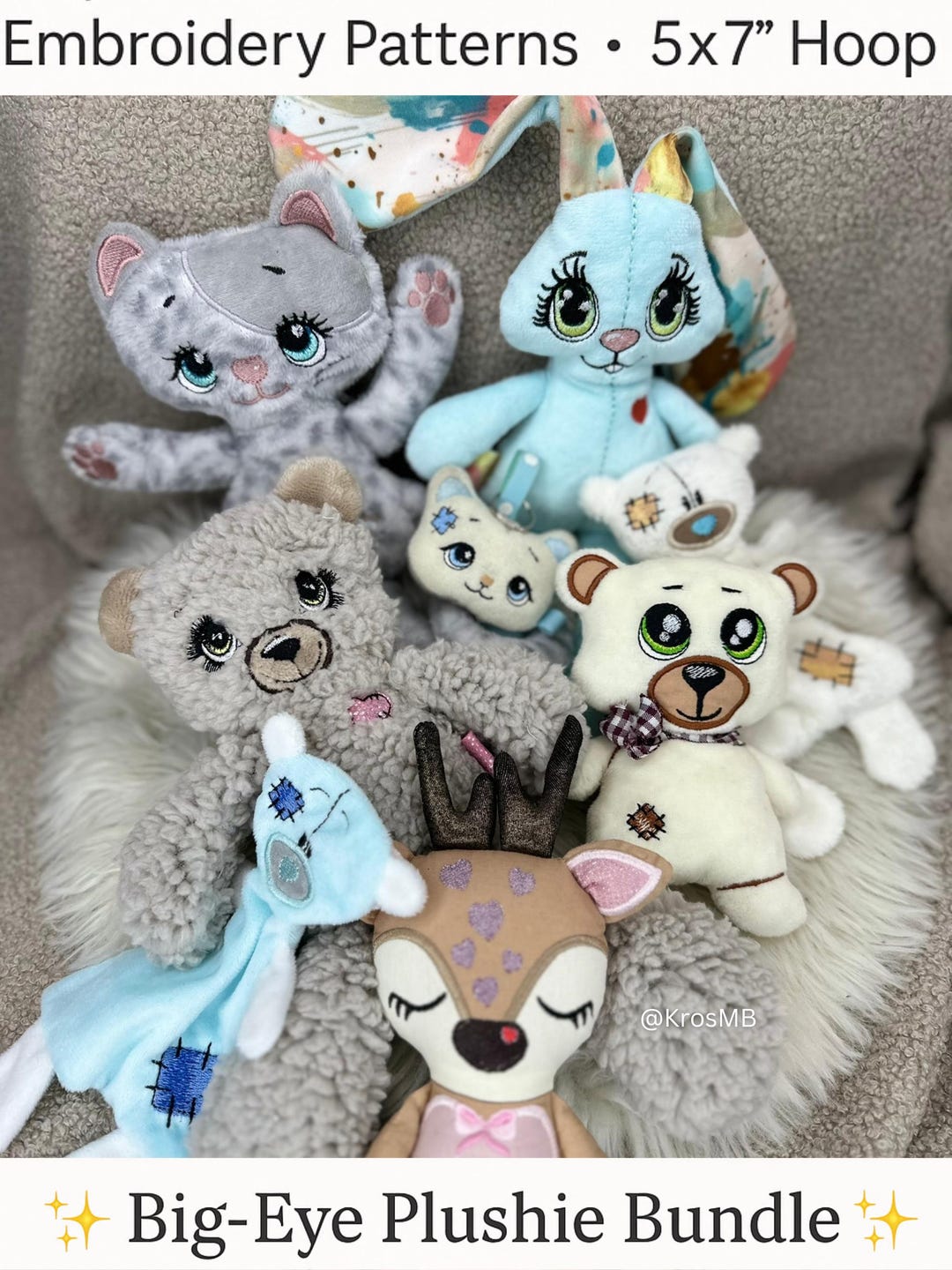 Big‑eye Animal ITH Plushie Bundle – 5×7 Hoop Machine Embroidery Designs ...