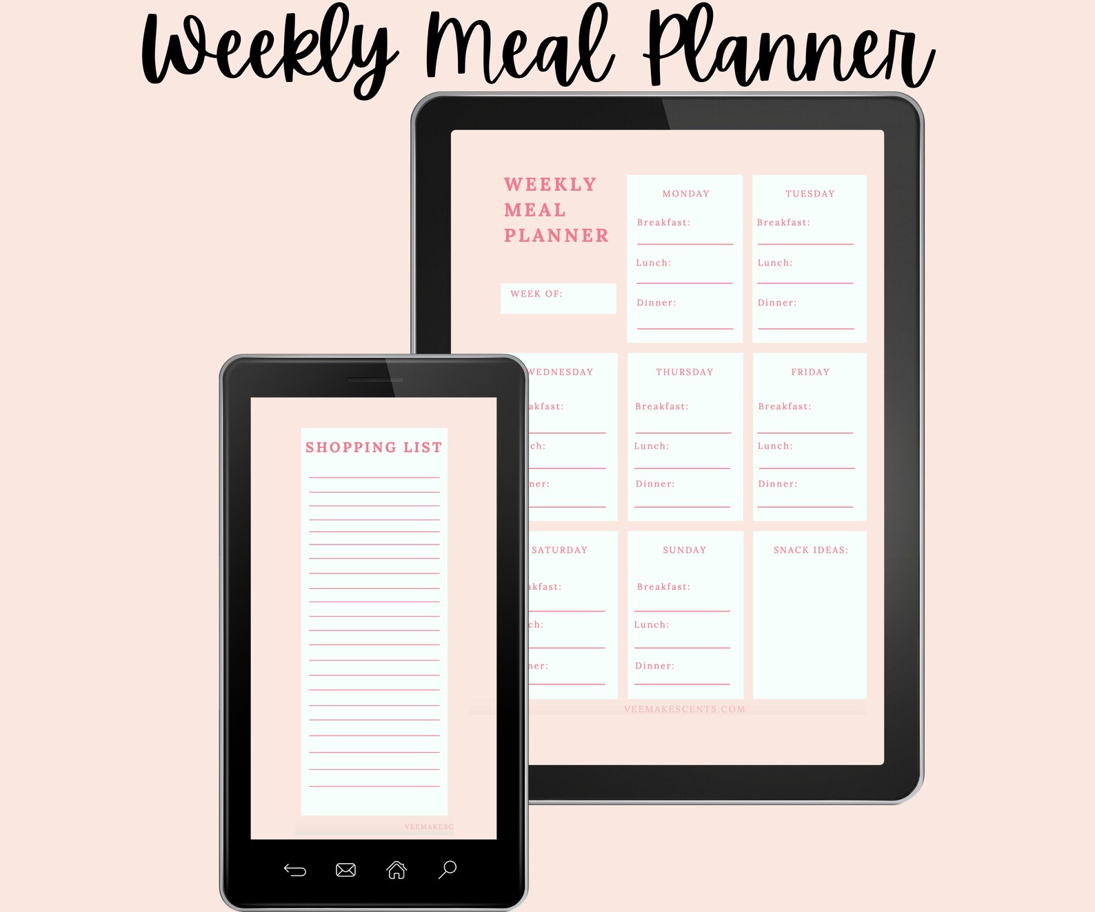 Weekly Meal Planner + Grocery Shopping List - Etsy