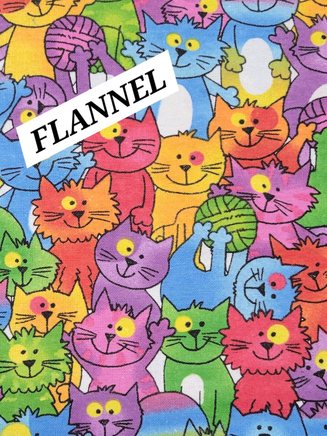 Colorful Crazy Cats Cotton Fun FLANNEL by Oasis Fabrics. Lightweight ...