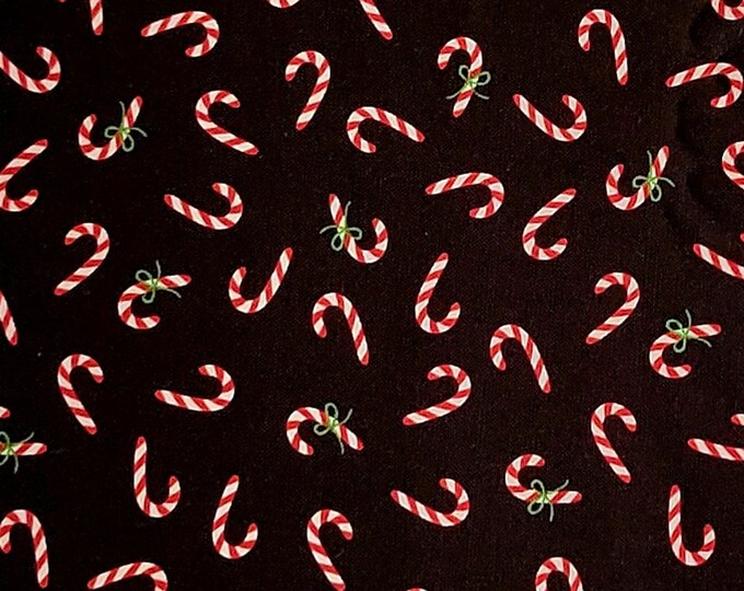 Sale---end of Bolt---moda Holiday Essentials Candy Cane on Black Cotton ...