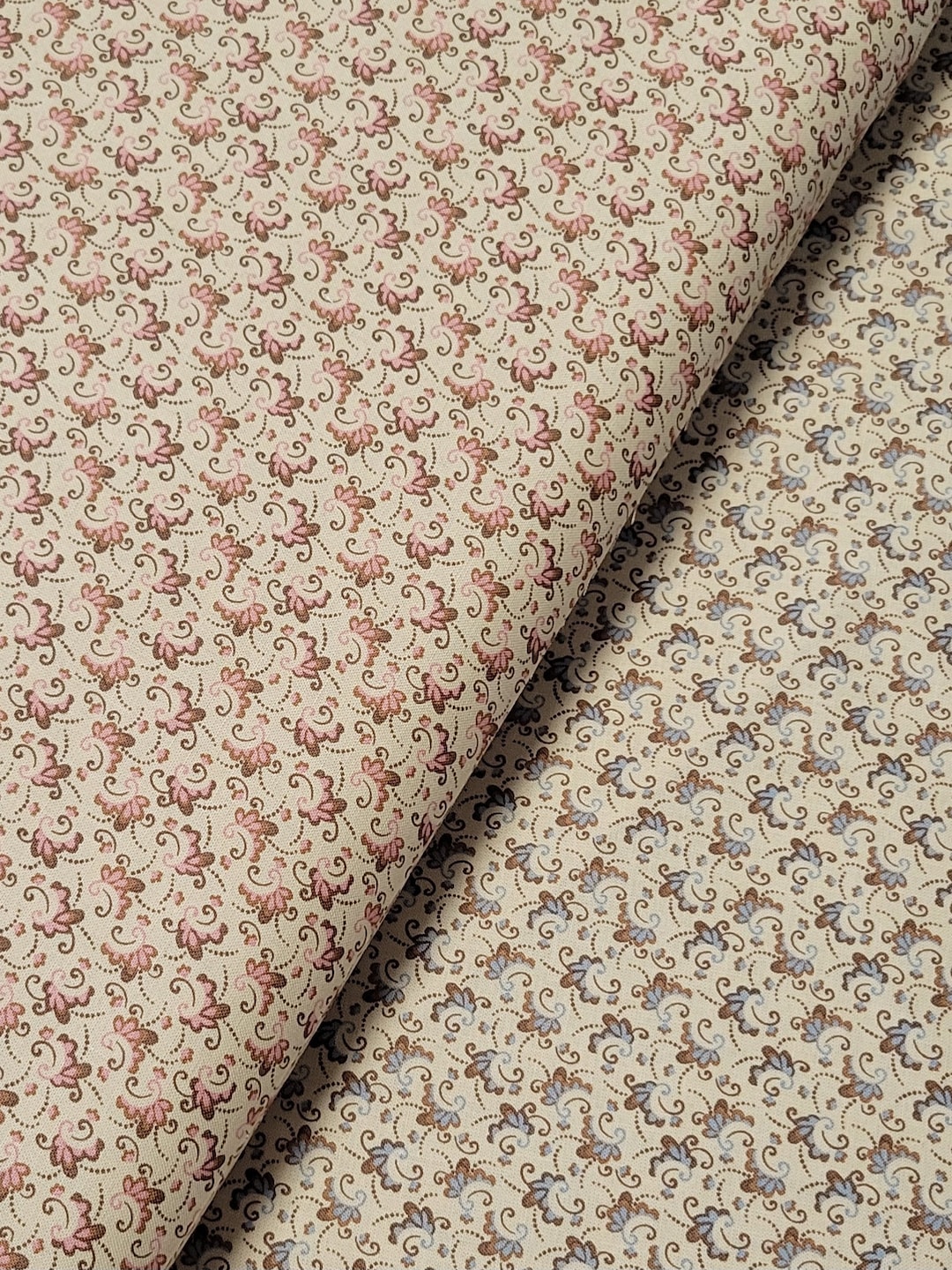 Alice's Petals Reproduction Print Cotton Fabric in Pink or Blue by ...