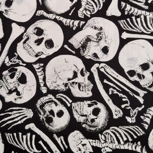 Wicked White Skeleton Bones on Black Cotton Fabric From Timeless ...