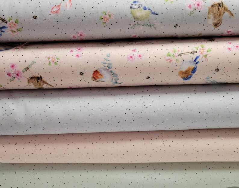 Bramble Patch Spring Bird Pastel Speckled Cotton Fabric by - Etsy