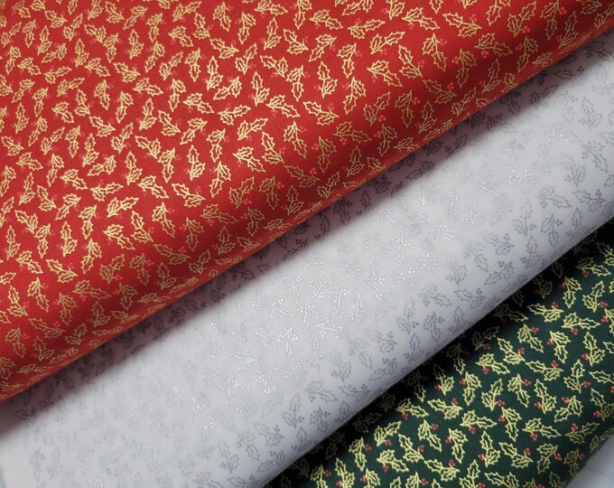 Holiday Twinkle Metallic Holly Leaf Cotton Fabric From Windham Fabrics ...