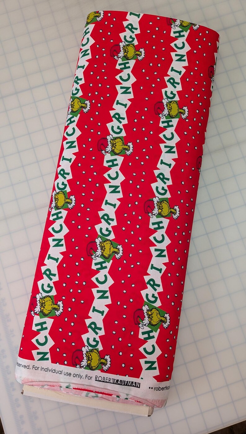 How the Grinch Stole Christmas Grinch Stripe on Red Christmas Cotton ...