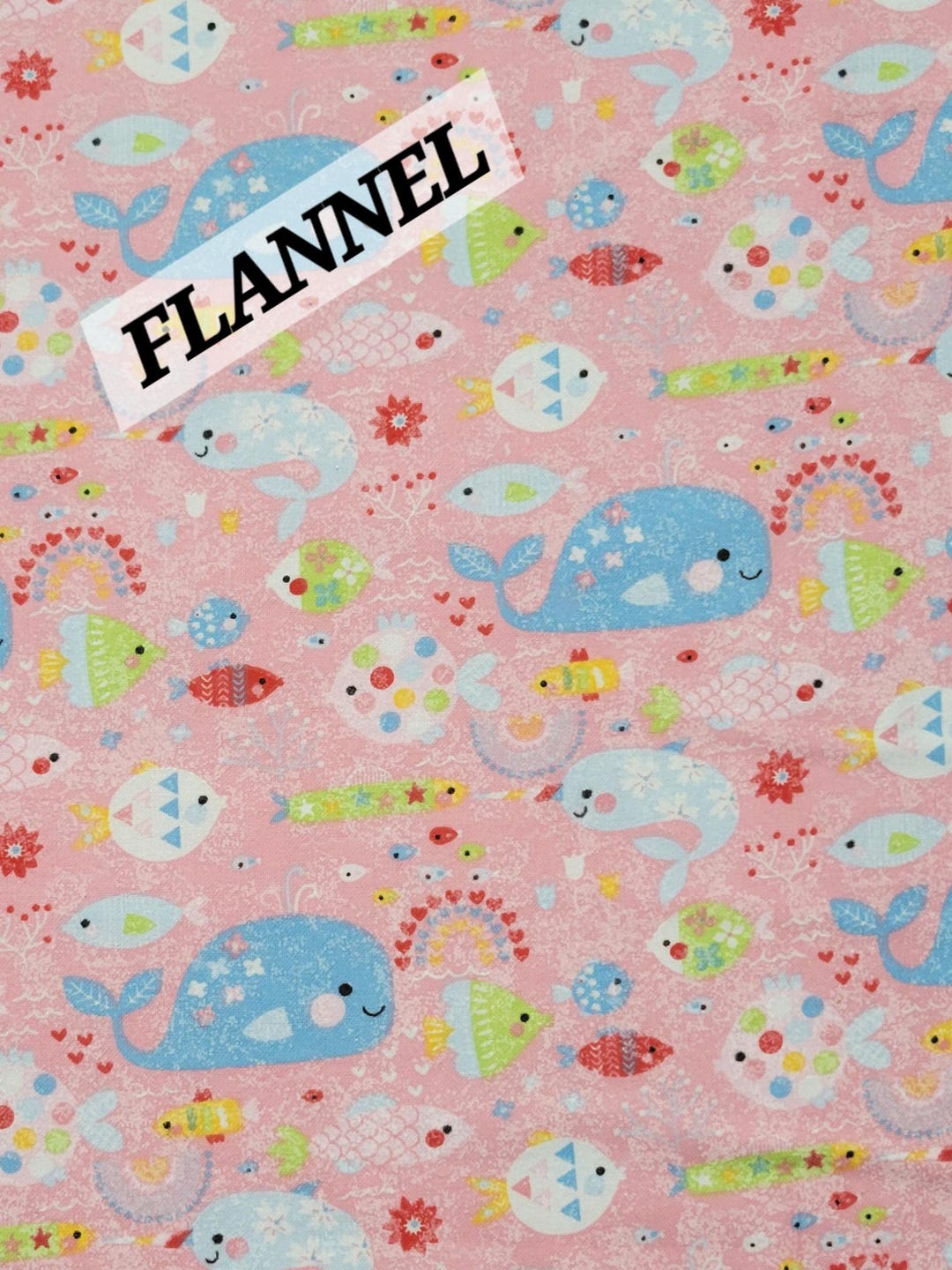 Fun Flannels Rainbow Fish/pink Cotton FLANNEL From Oasis Fabrics ...
