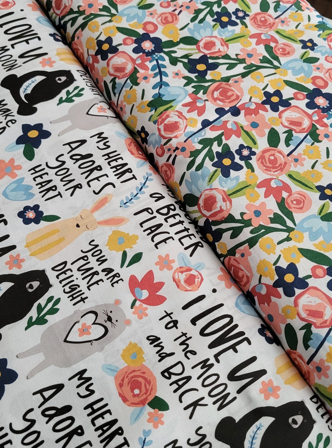 Adorable Character Love Quotes/floral Kids Cotton Fabric by Springs ...