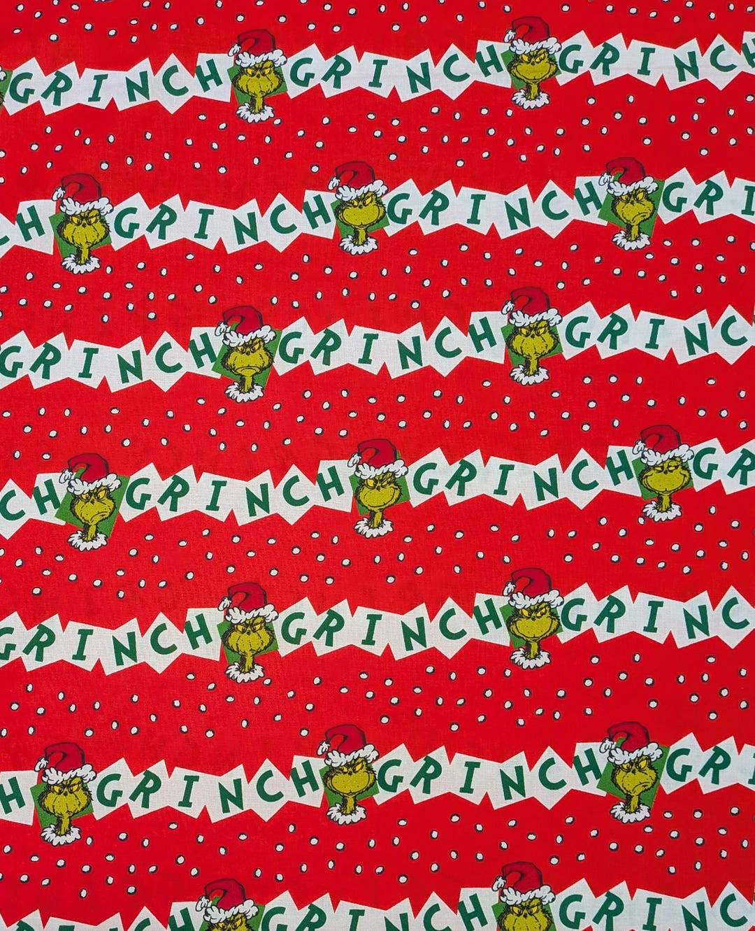 How the Grinch Stole Christmas Grinch Stripe on Red Christmas Cotton ...