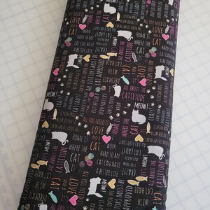Purrfect Partners Cattitude Phrases on Black or Beige Cotton Fabric ...