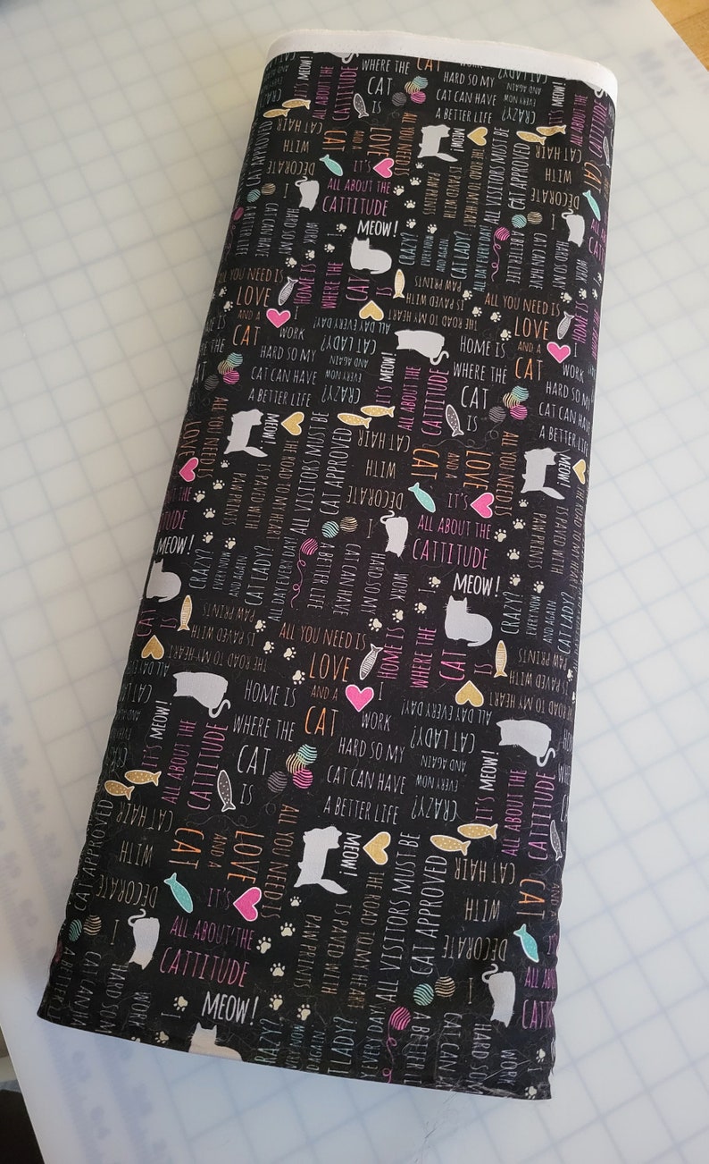 Purrfect Partners Cattitude Phrases on Black or Beige Cotton Fabric ...
