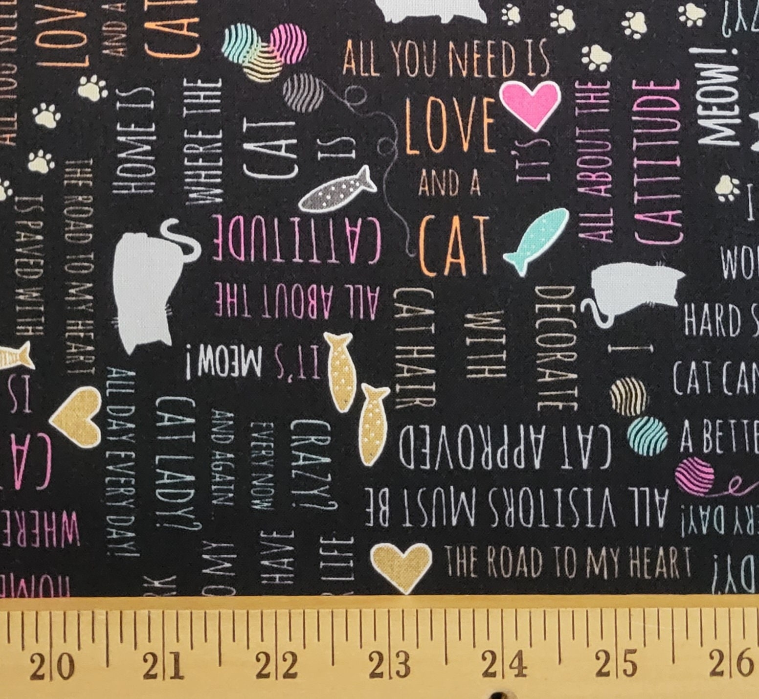 Purrfect Partners Cattitude Phrases on Black or Beige Cotton Fabric ...
