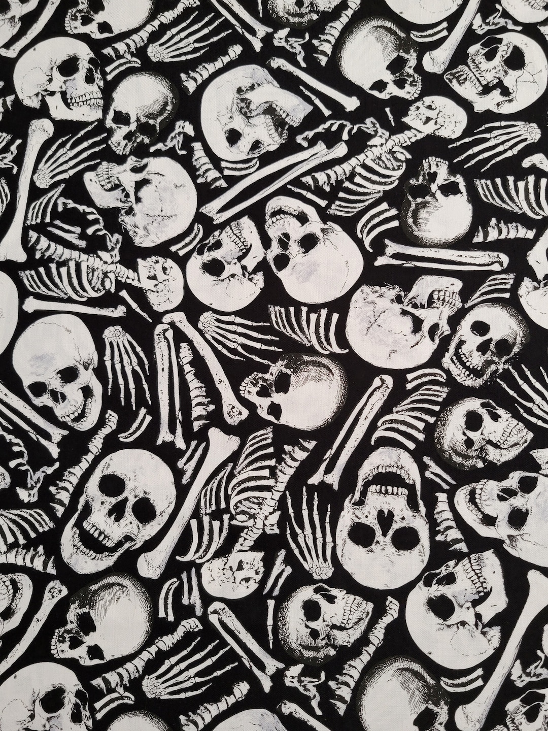 Wicked White Skeleton Bones on Black Cotton Fabric From Timeless ...