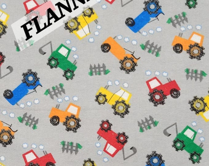 Gray With Colorful Tractors Comfy Cotton FLANNEL Fabric by A. E. Nathan ...
