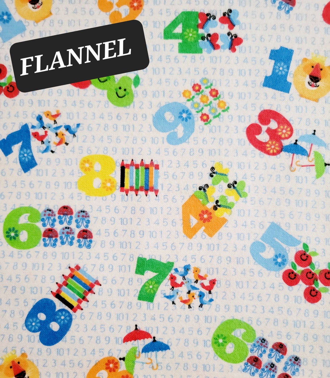 Multicolored Numbers Comfy Cotton FLANNEL From A. E. Nathan. Craft/baby ...
