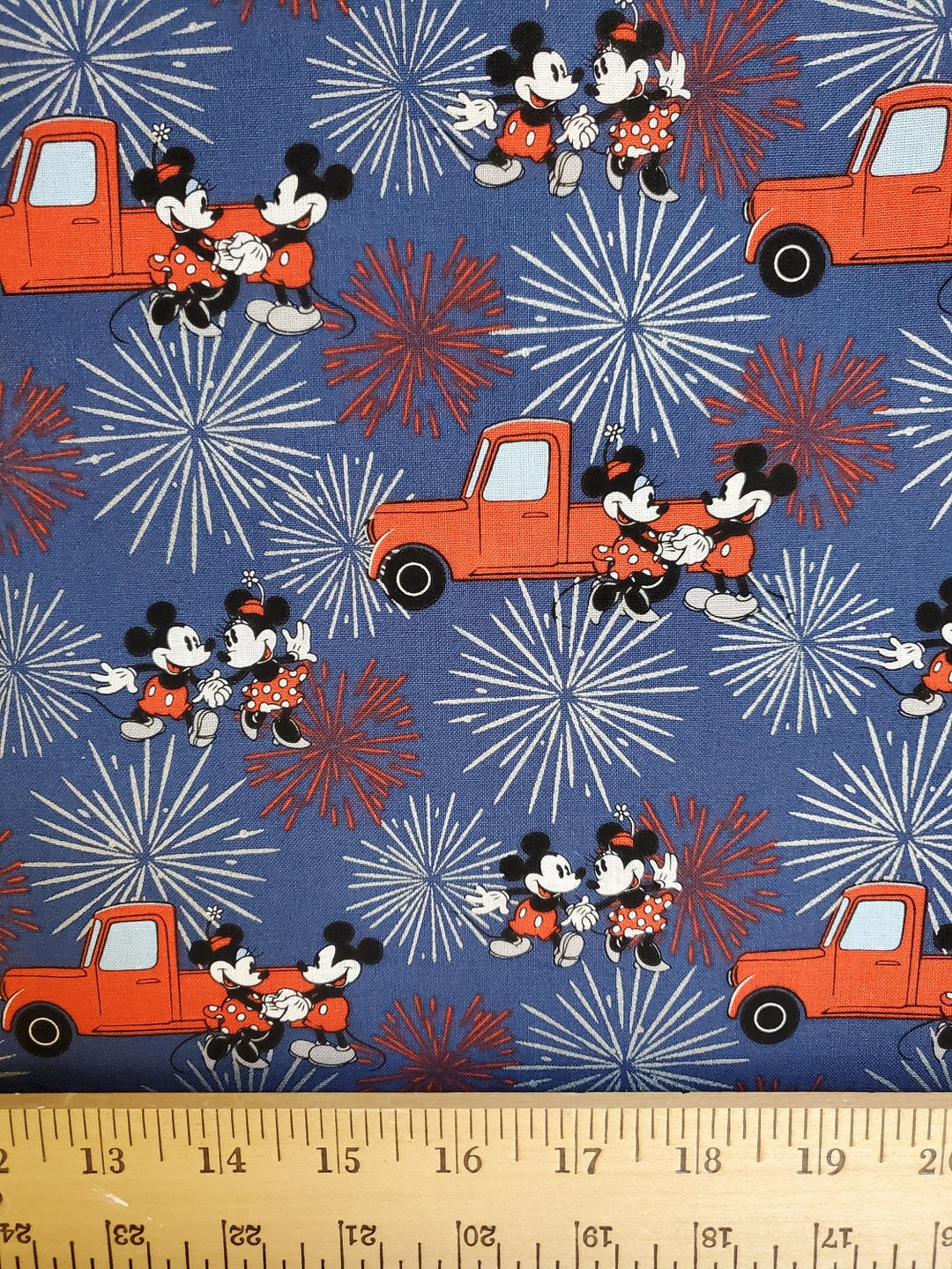 Sale--end of Bolt--mickey and Minnie Fireworks-metallic Cotton Fabric ...