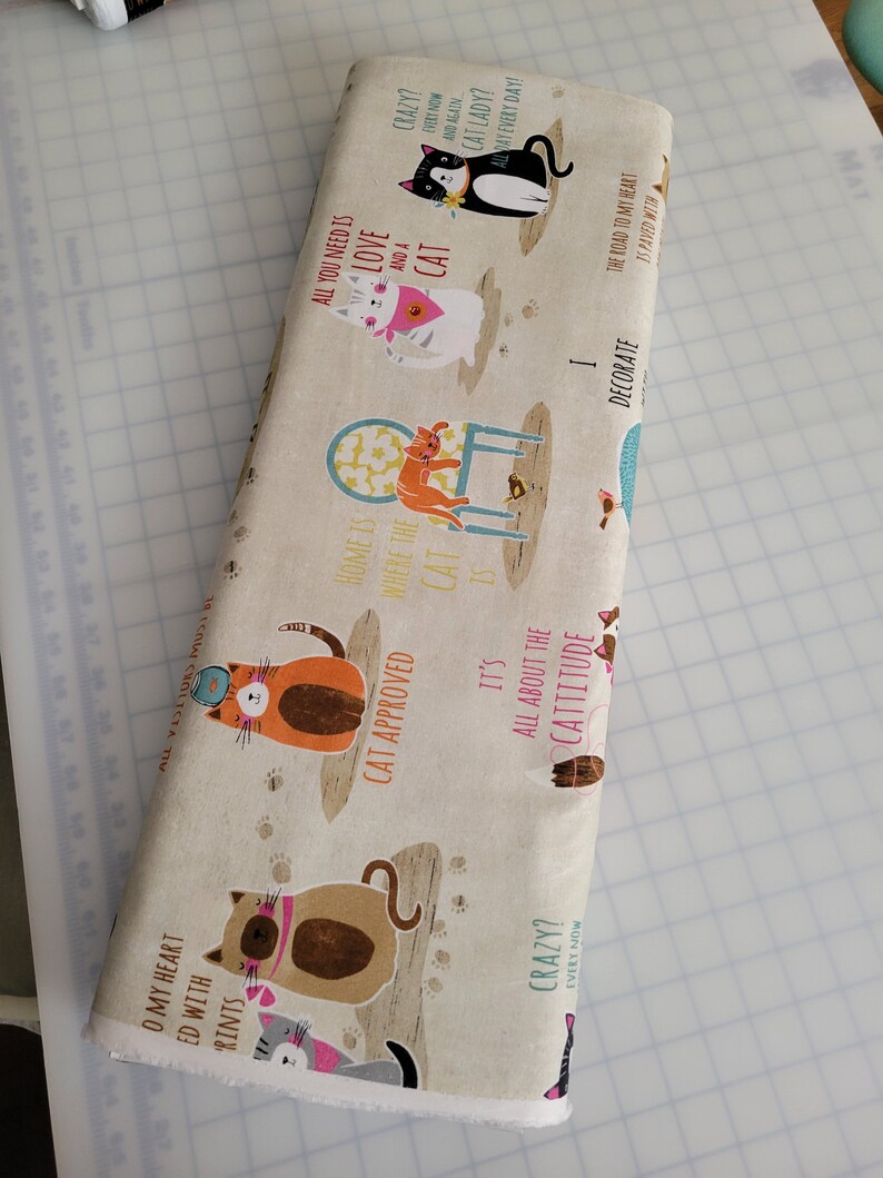 Purrfect Partners Cattitude on Black or Beige Cotton Fabric From ...