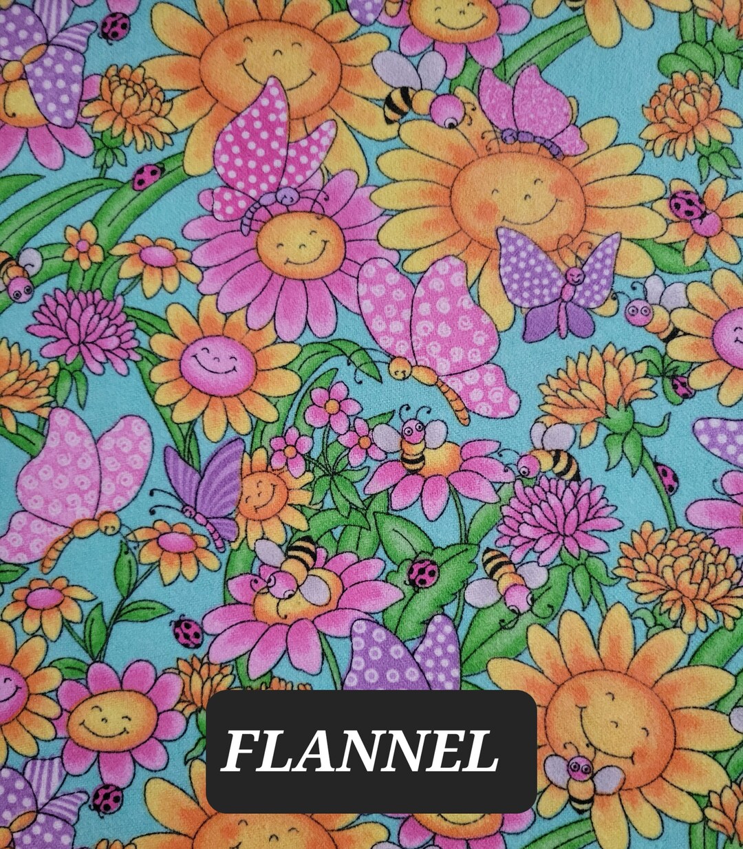 Colorful Flowers/bees/bugs Comfy Cotton FLANNEL From A. E. Nathan ...