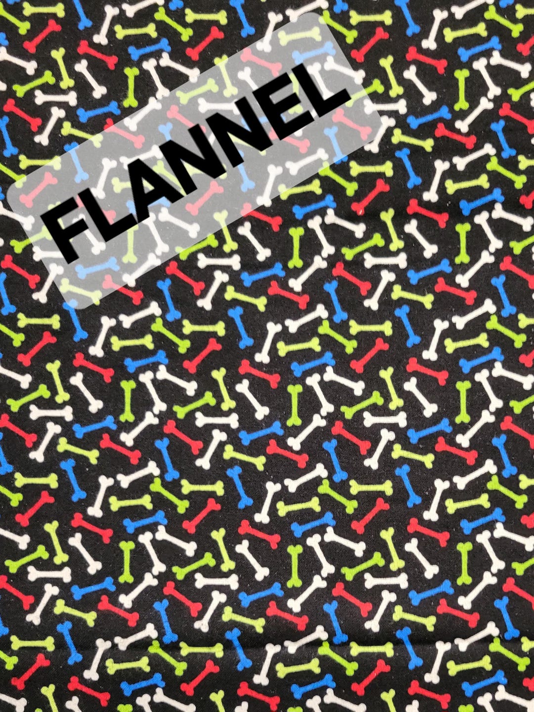 Multi-colored Bones on Black Lightweight Cotton FLANNEL by 3 Wishes ...