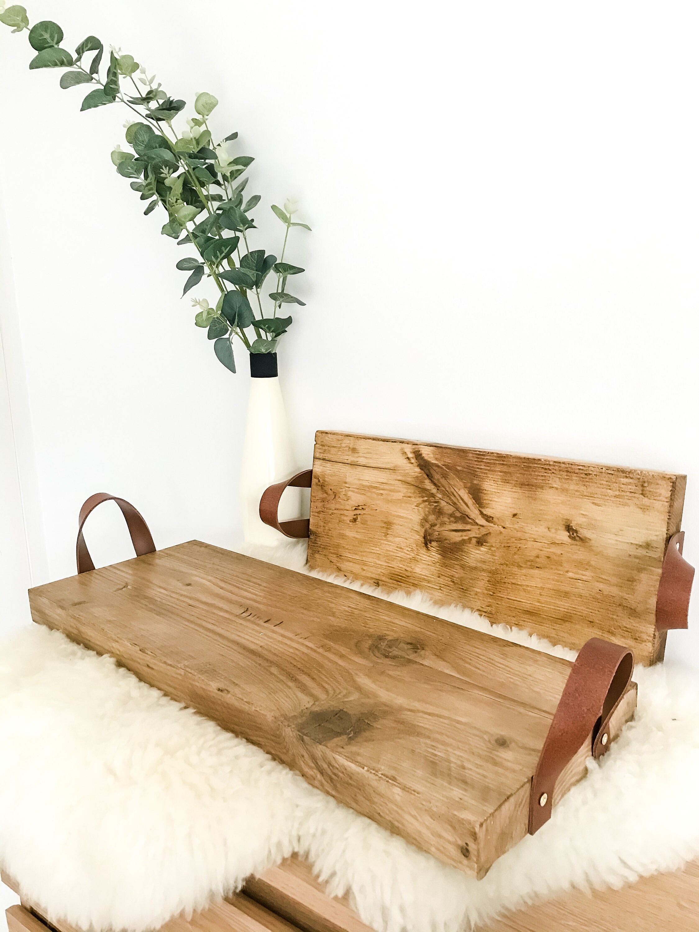 Set of 2 Rustic Wooden Board Trays with Leather Handles | Etsy