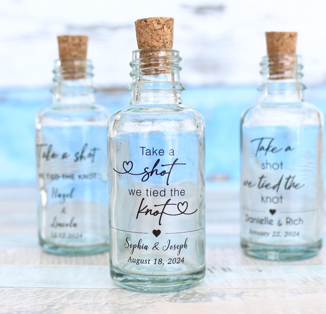 We Tied the Knot Bottles and Labels, Wedding Take a Shot, Favor for ...