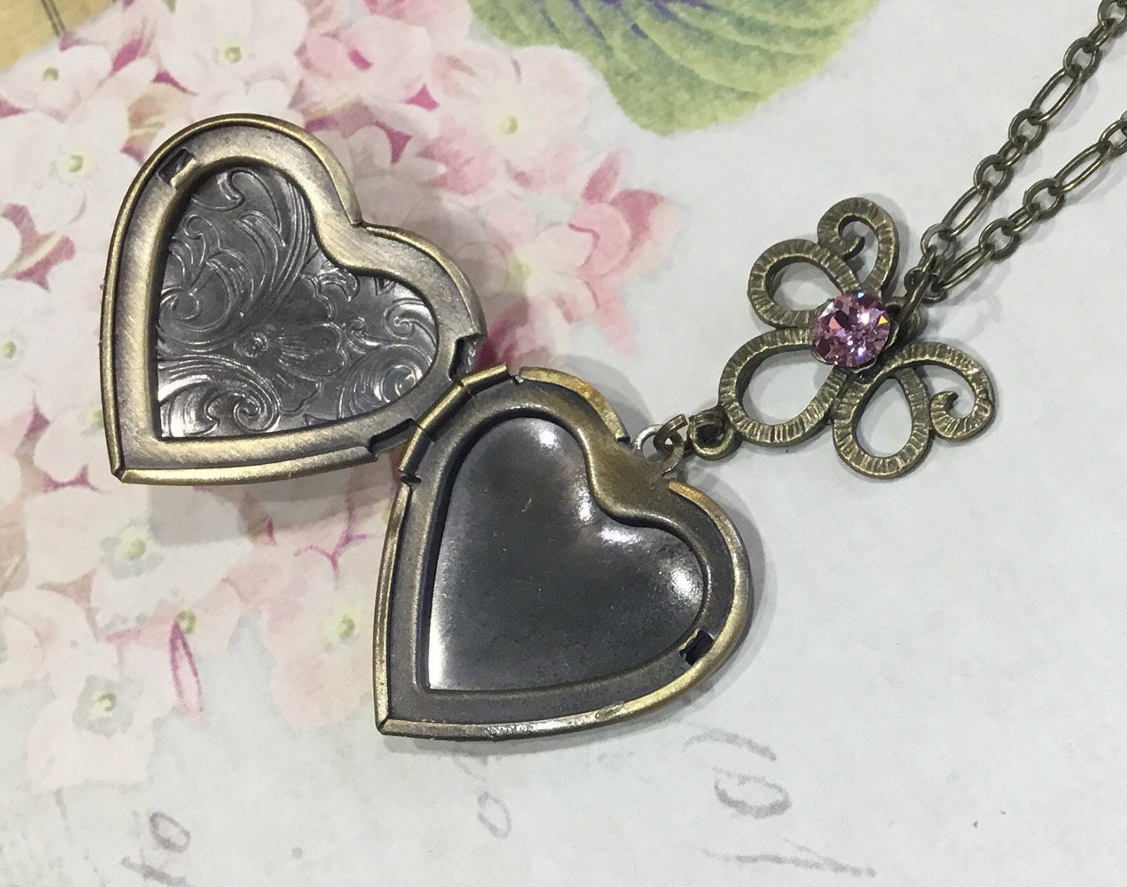 Pink Rose Locket Heart Shaped Locket Pink Swarovski | Etsy