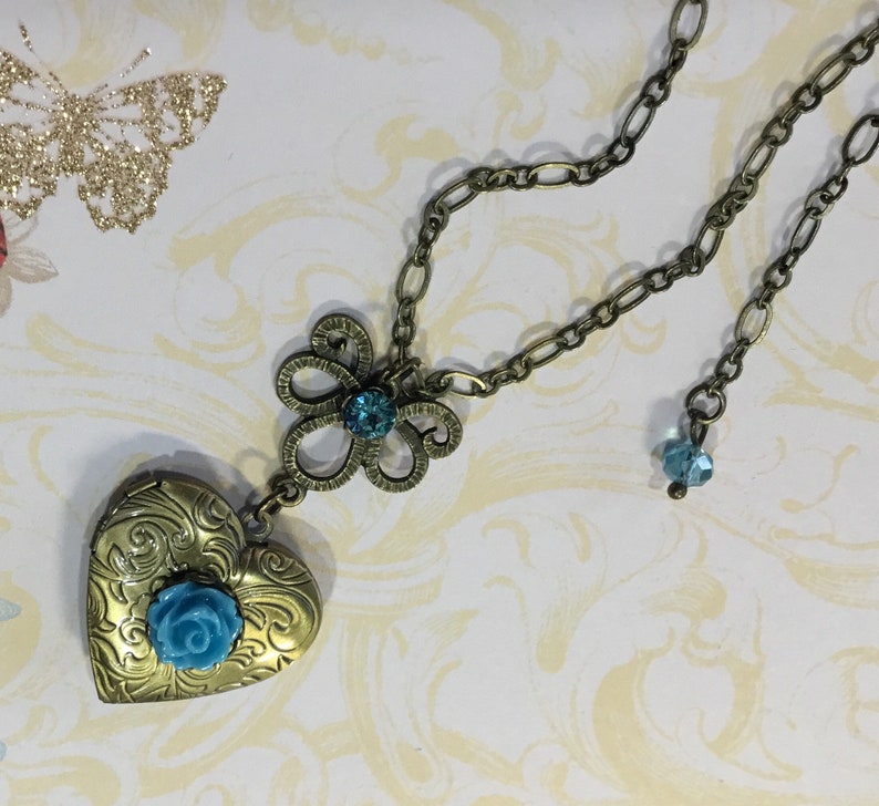 Blue Rose Locket Heart Shaped Locket Swarovski Blue - Etsy
