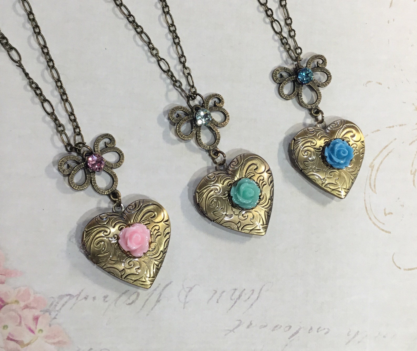 Pink Rose Locket Heart Shaped Locket Pink Swarovski | Etsy