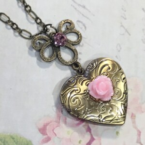 Pink Rose Locket Heart Shaped Locket Pink Swarovski - Etsy