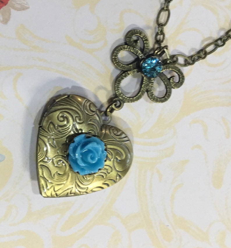 Blue Rose Locket Heart Shaped Locket Swarovski Blue - Etsy
