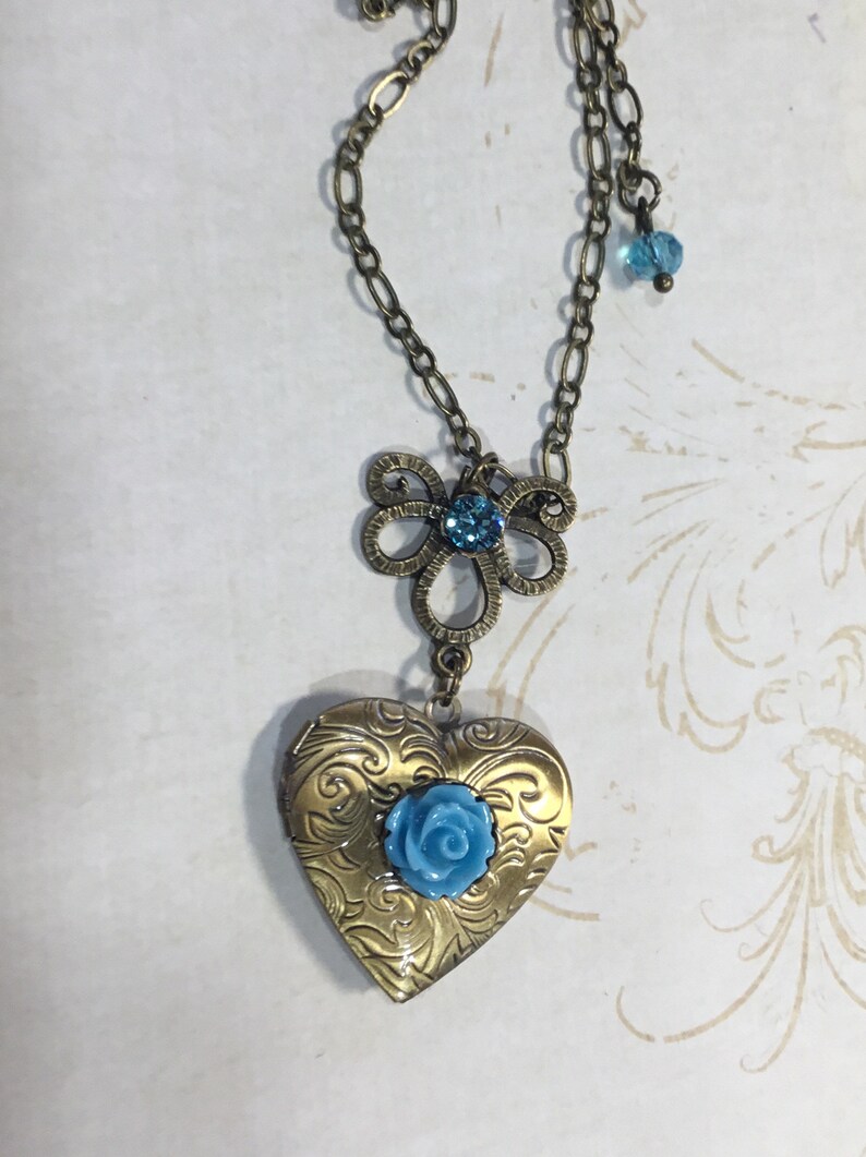 Blue Rose Locket Heart Shaped Locket Swarovski Blue - Etsy