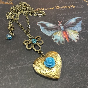 Blue Rose Locket Heart Shaped Locket Swarovski Blue - Etsy