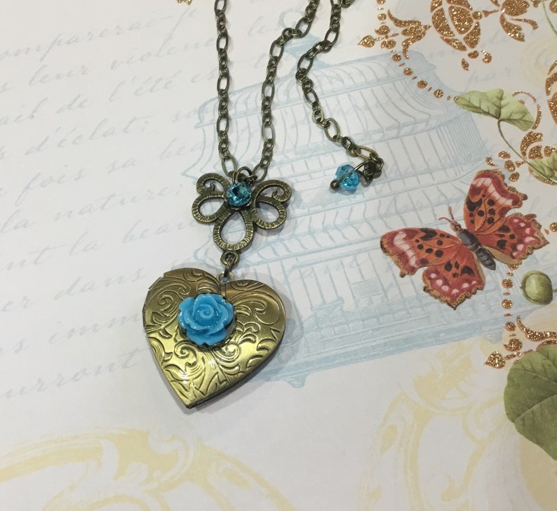 Blue Rose Locket Heart Shaped Locket Swarovski Blue - Etsy