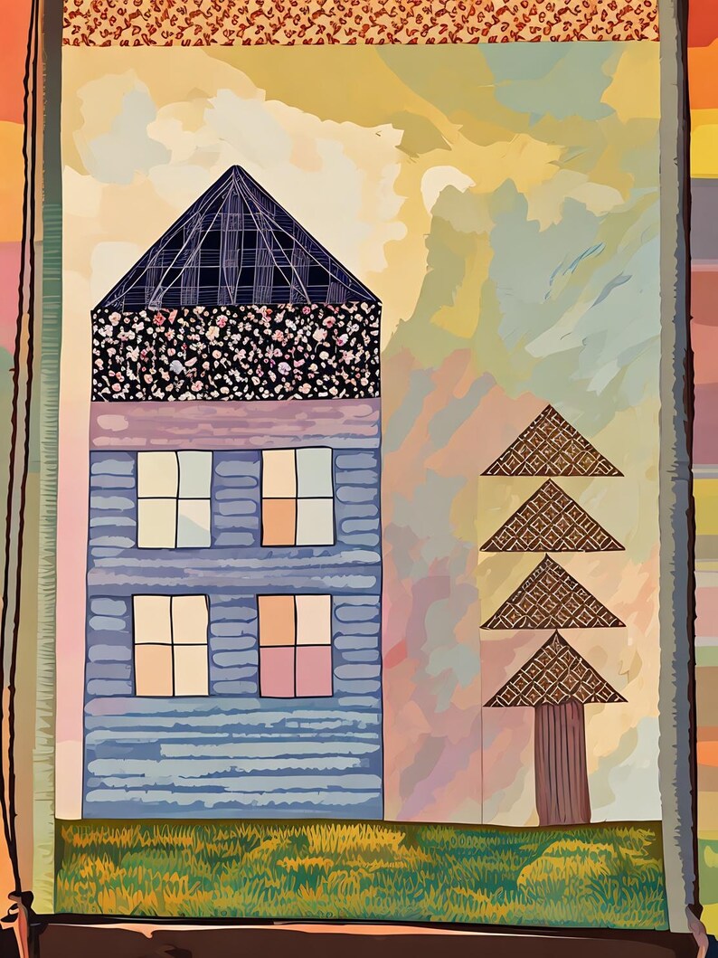 Original Quilt Pattern | House on a Hill Quilted Wall Hanging With ...