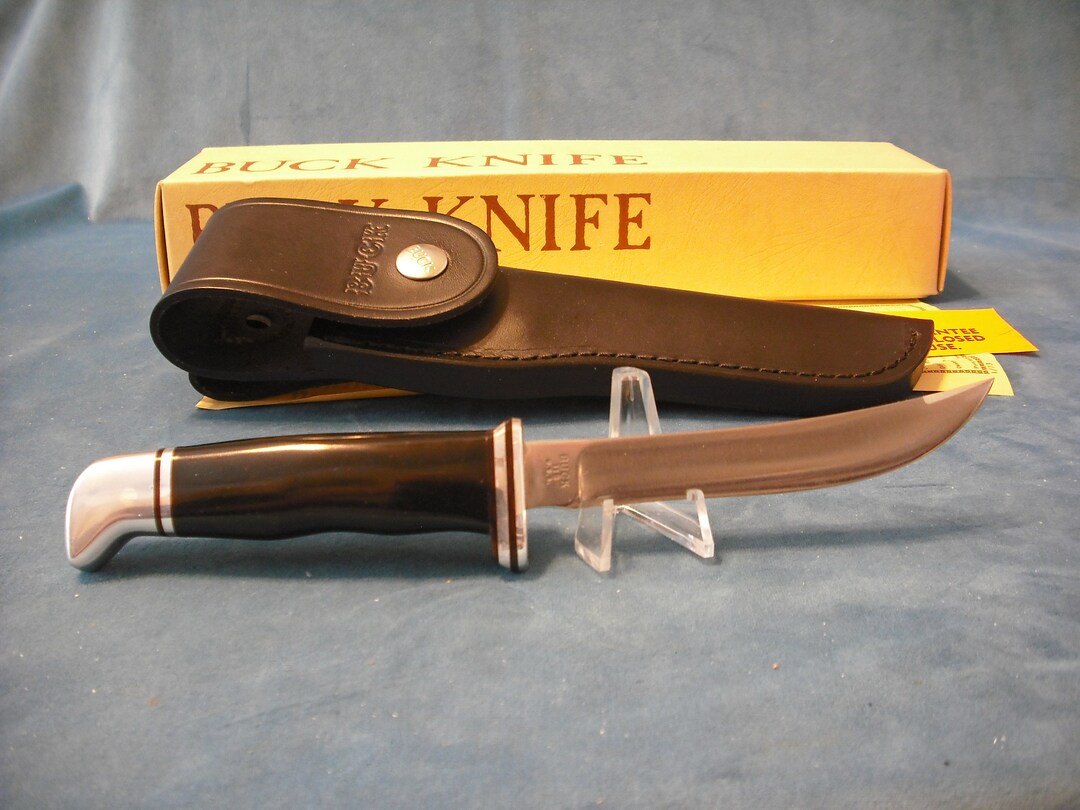 Vintage, Buck 118 Fixed Blade Knife and Black Leather Sheath - Original ...