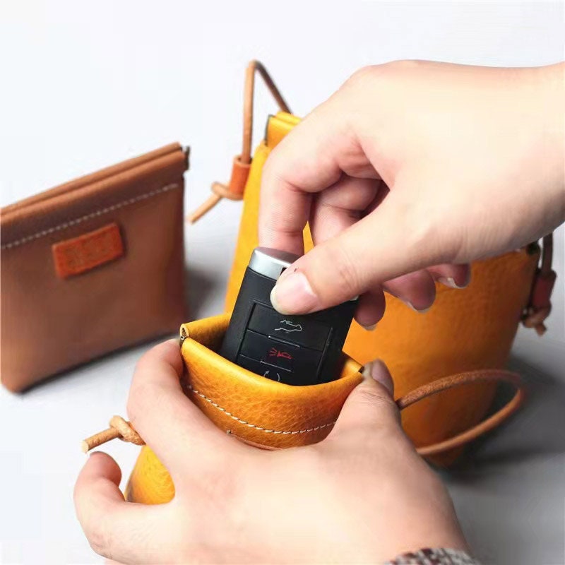 Leather Squeeze Key Case Key Holder Coin Case Bag Earphone - Etsy