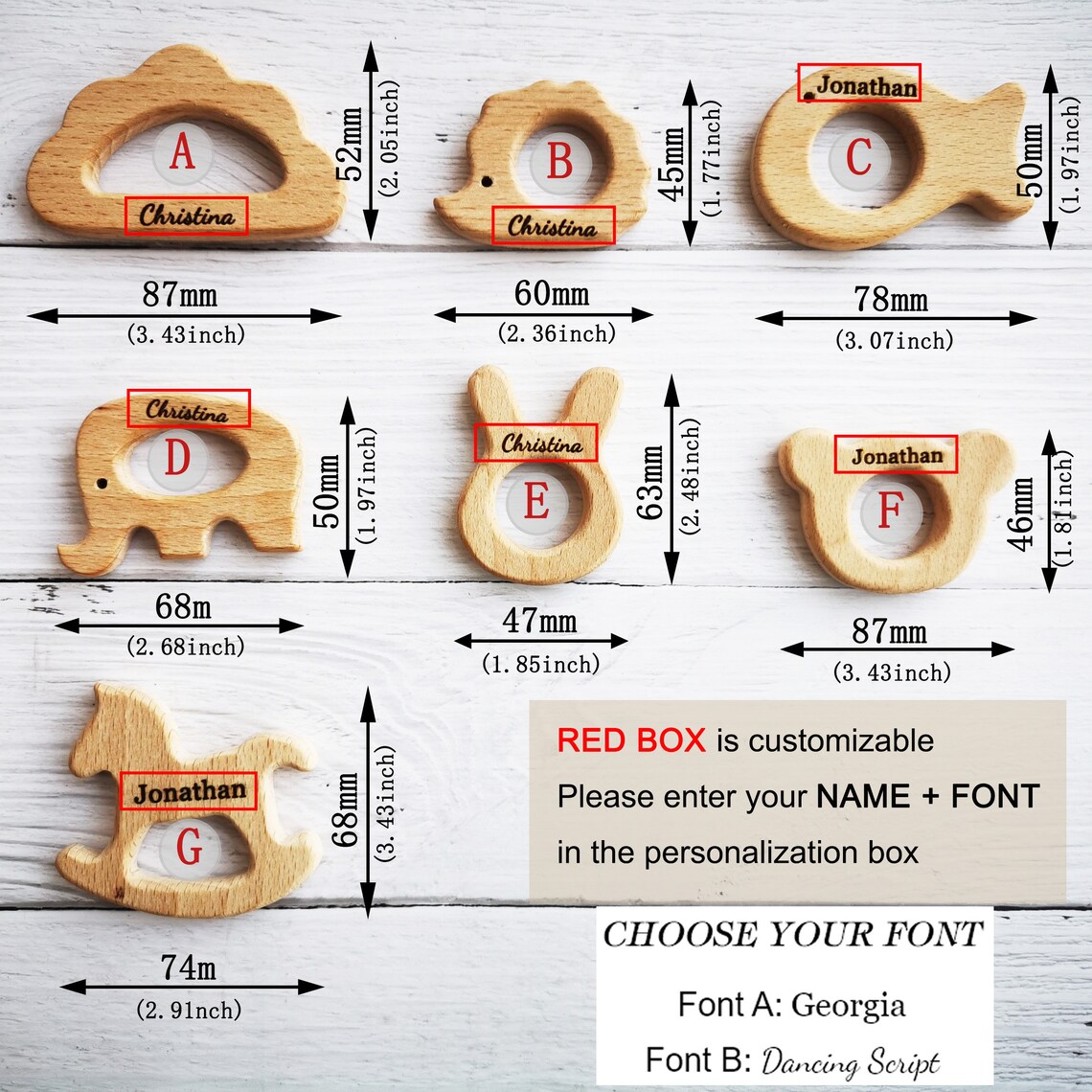 Personalized Wooden Teether With Name,teether Ring Animal,eco Friendly ...