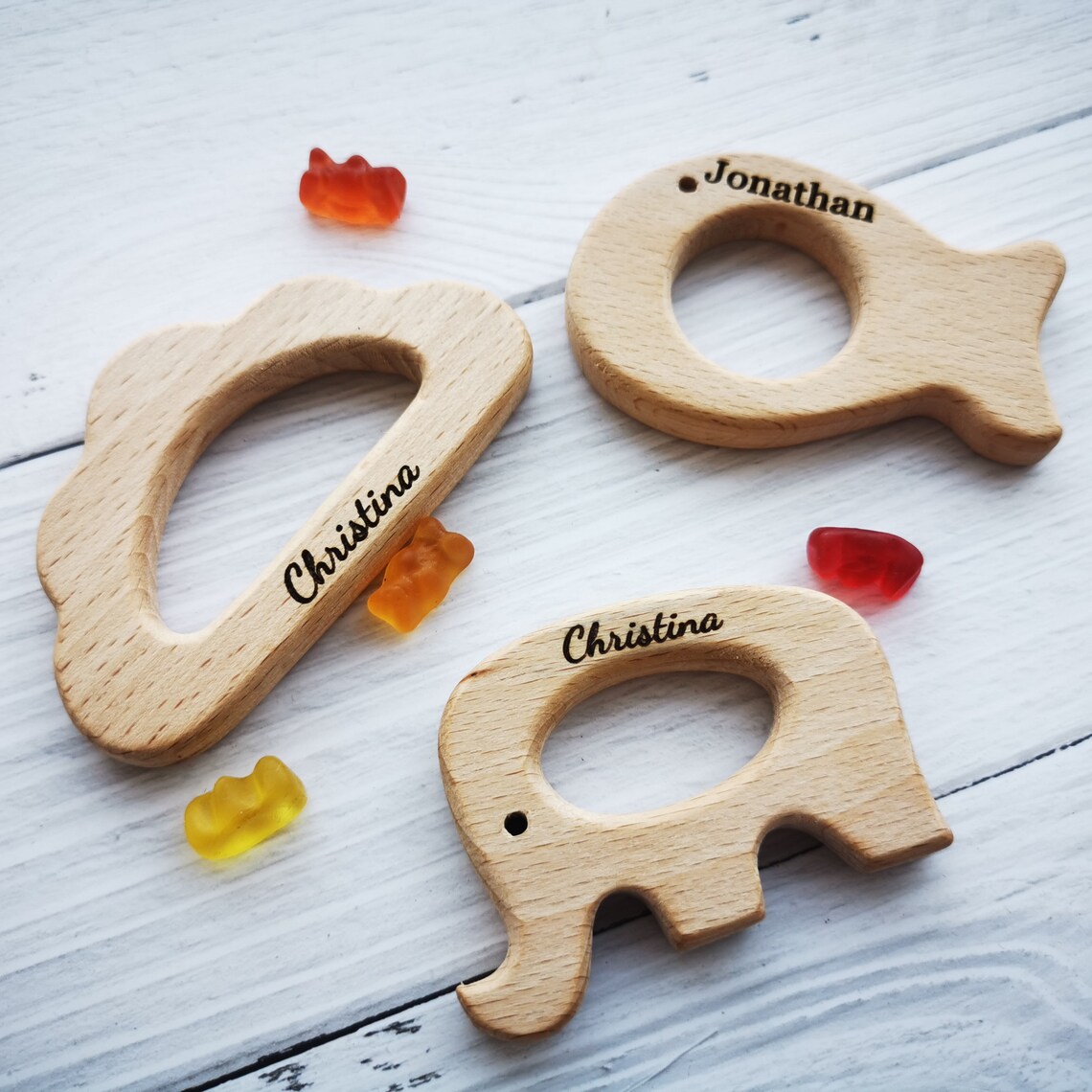 Personalized Wooden Teether With Name,teether Ring Animal,eco Friendly ...