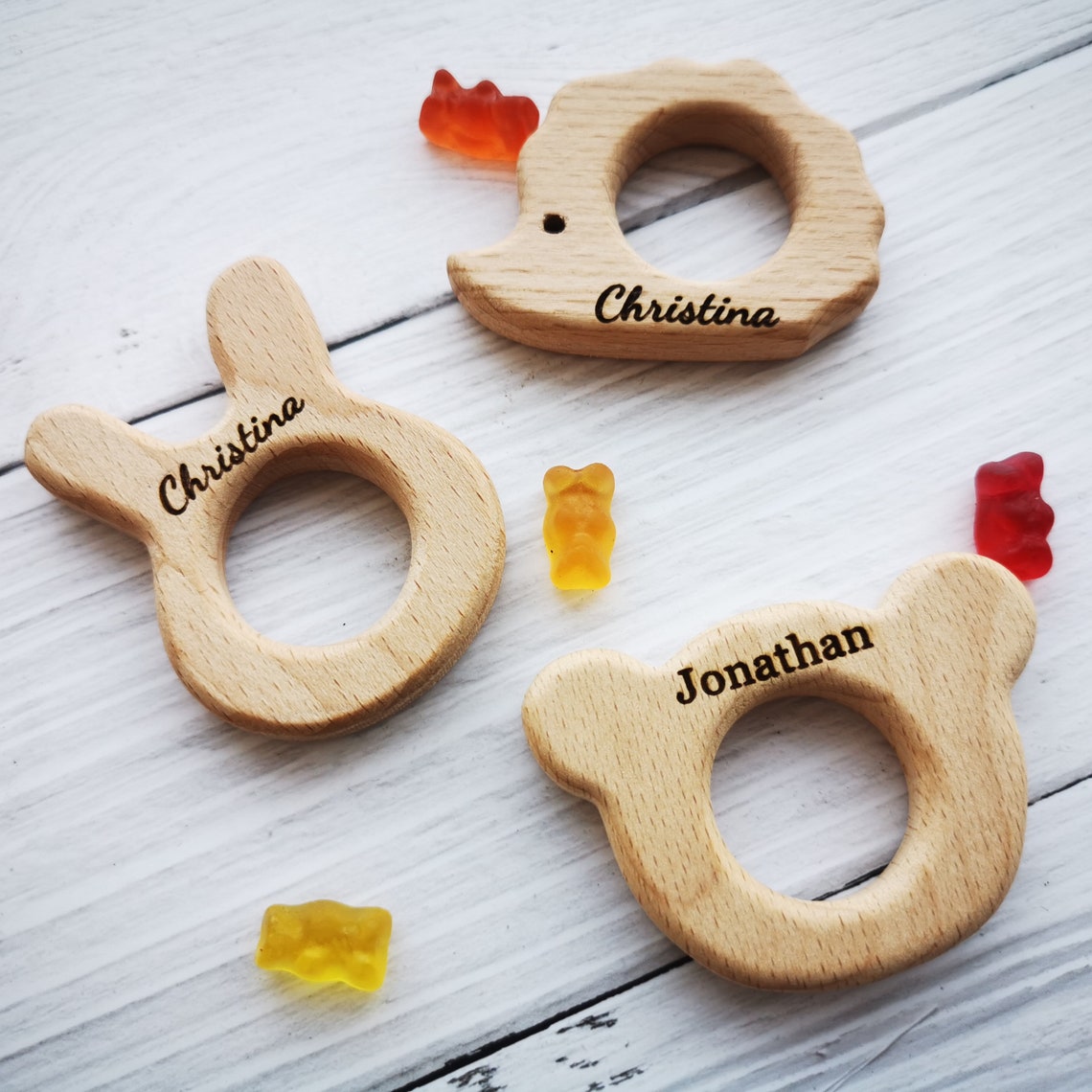 Personalized Wooden Teether With Name,teether Ring Animal,eco Friendly ...