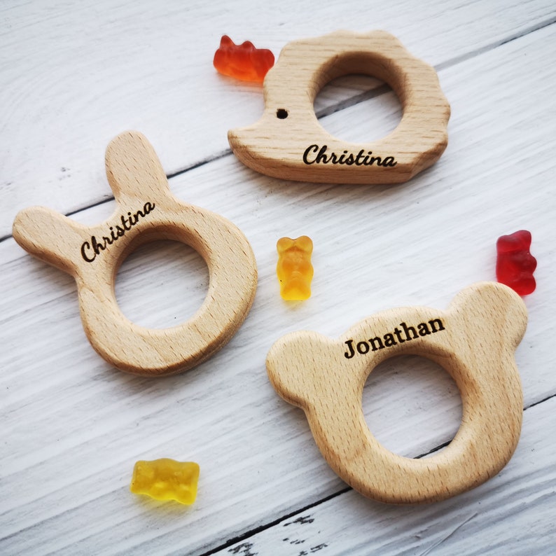 Personalized Wooden Teether With Name,teether Ring Animal,eco Friendly ...