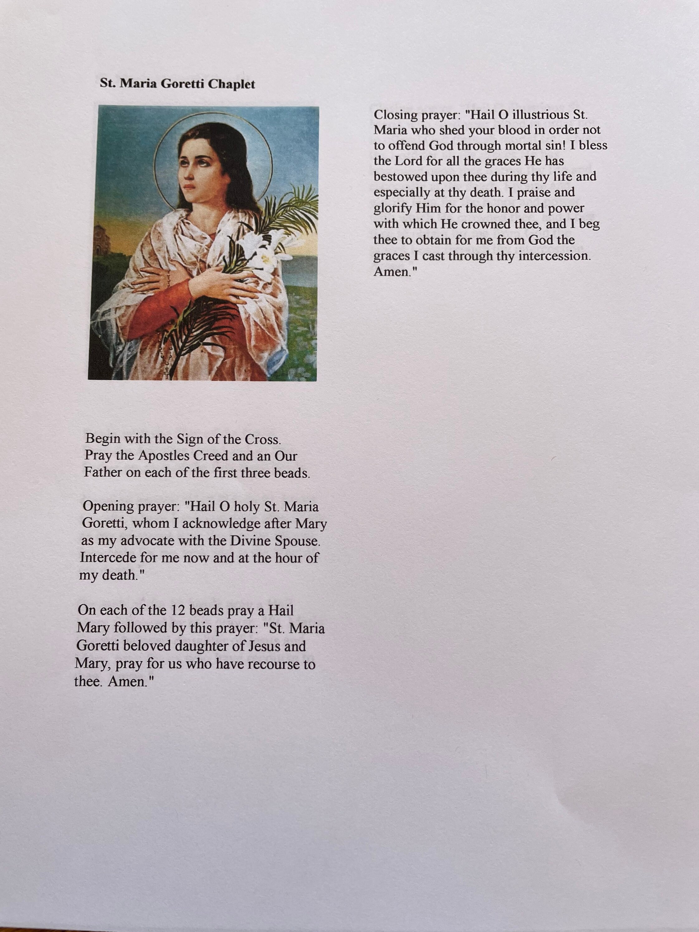 St. Maria Goretti Custom Chaplet Catholic Chaplet Custom - Etsy