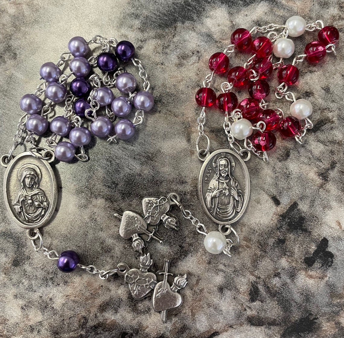 Two Hearts Chaplet Custom Sacred Heart of Jesus Immaculate - Etsy