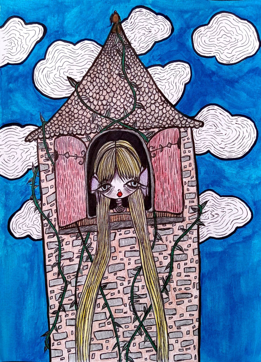 Rapunzel Creepy Cute Folk Art Print - Etsy
