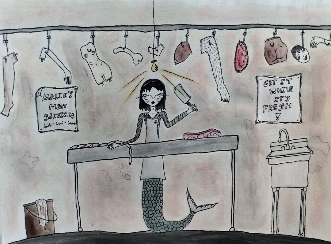 Mermaid Butcher Shop Creepy Cute Art Print - Etsy