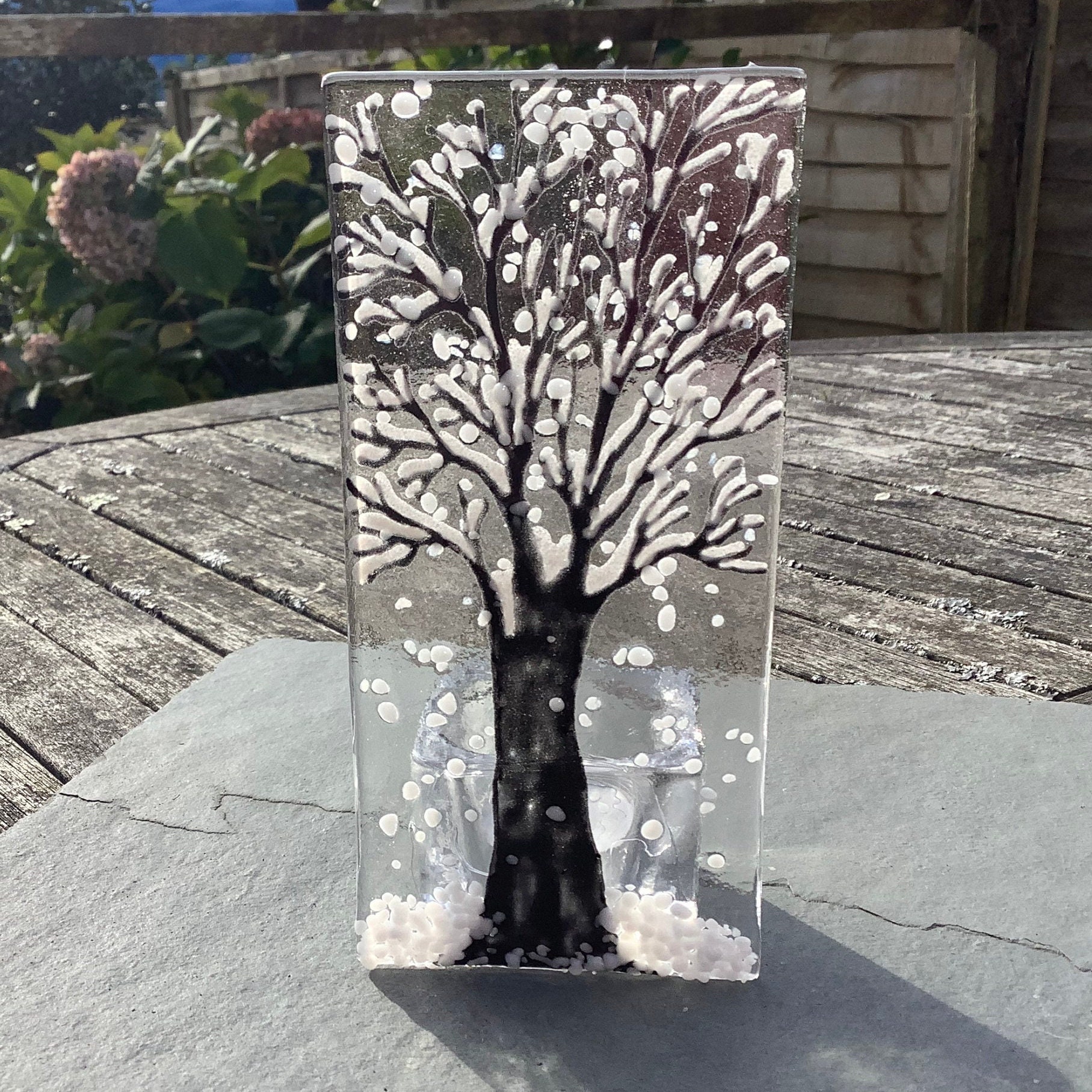 Fused Glass Winter Tree T-light Holder - Etsy