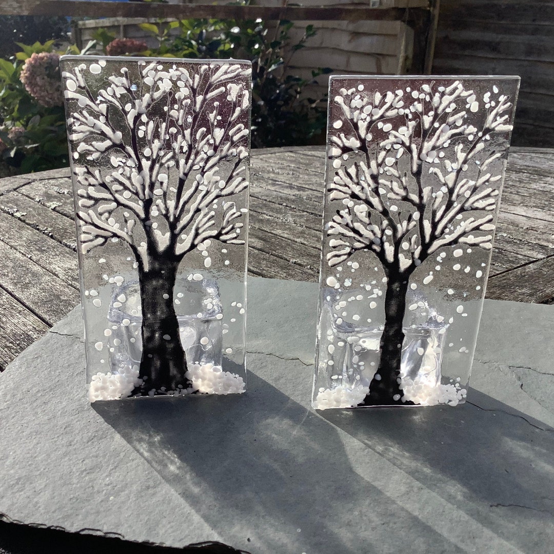 Fused Glass Winter Tree T-light Holder - Etsy